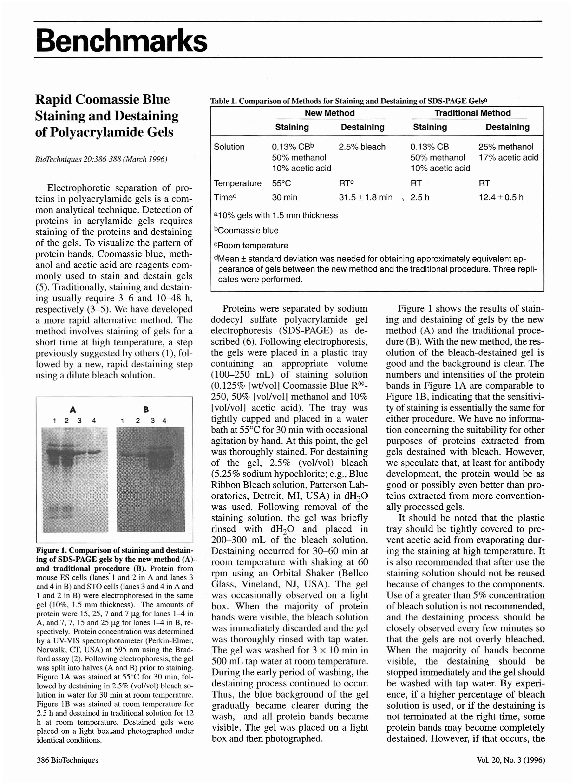 (PDF) Rapid Coomassie Blue Staining and Destaining of Polyacrylamide Gels