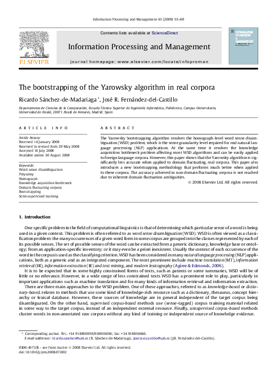 (PDF) The bootstrapping of the Yarowsky algorithm in real corpora