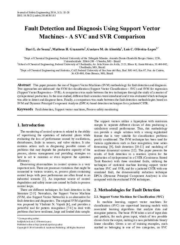 Pdf Fault Detection And Diagnosis Using Support Vector Machines A