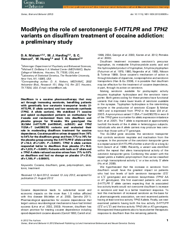 (PDF) Modifying the role of serotonergic 5-HTTLPR and TPH2 variants on ...