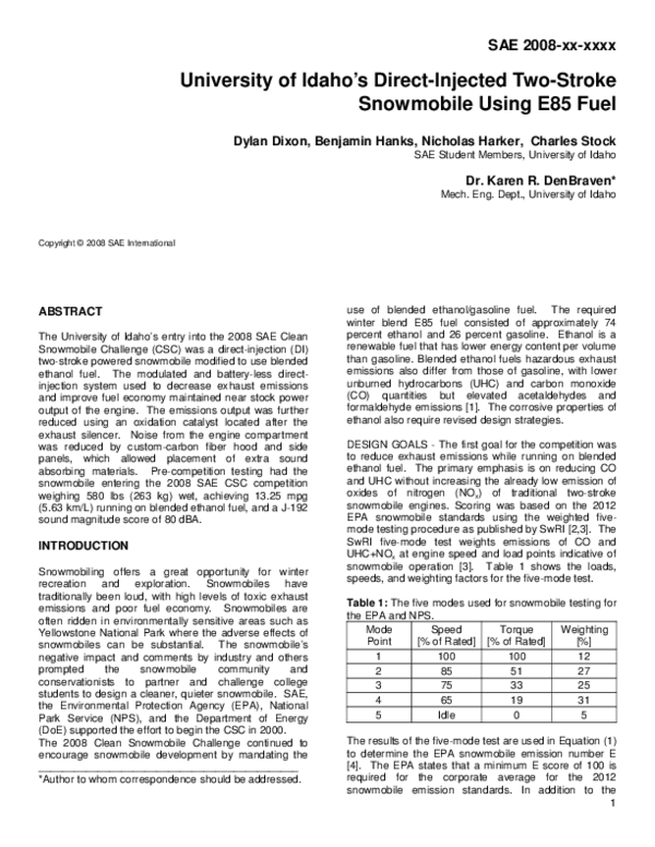 (PDF) University of Idaho's Direct-Injected Two-Stroke Snowmobile Using ...