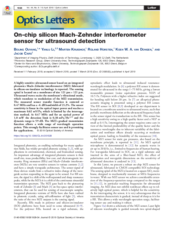 (PDF) On-chip silicon Mach–Zehnder interferometer sensor for ultrasound ...