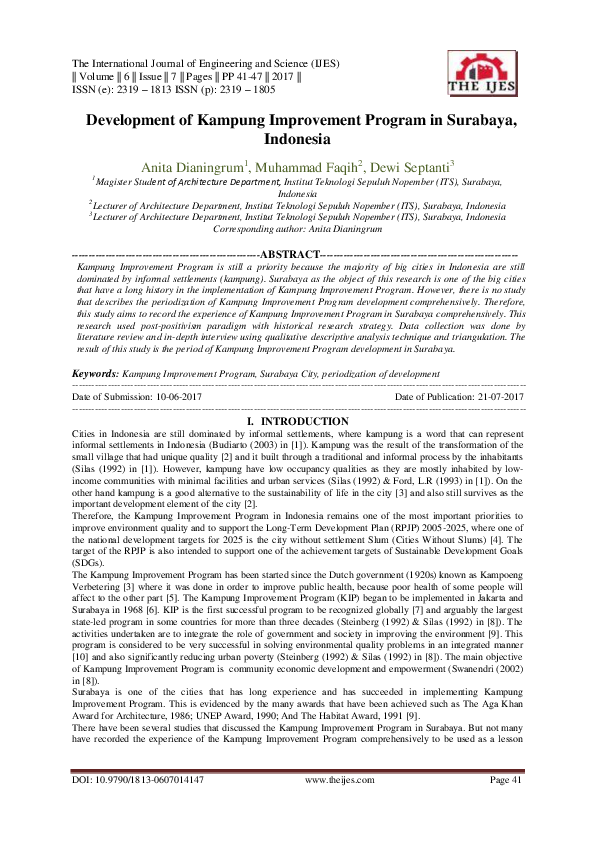 (PDF) Development of Kampung Improvement Program in Surabaya, Indonesia