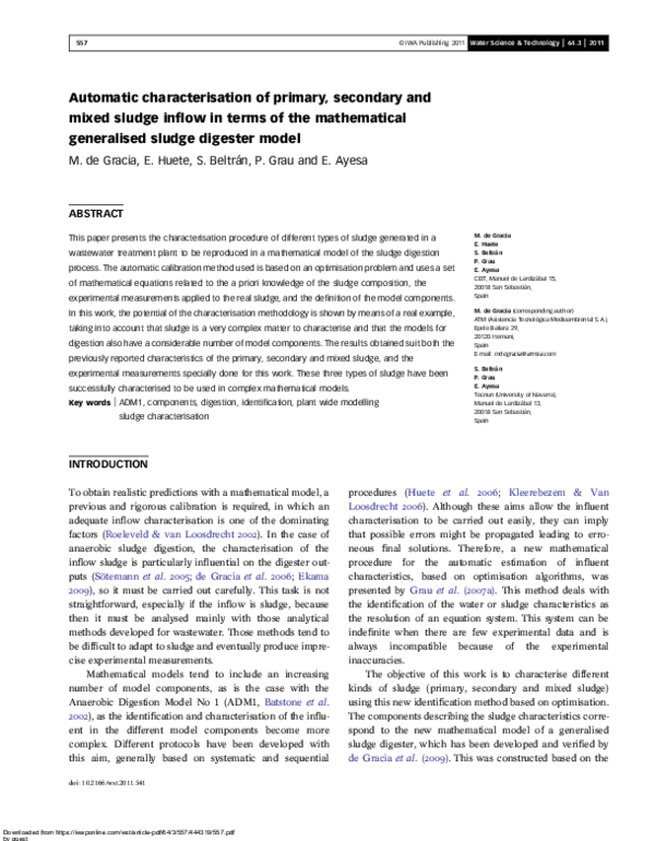 (PDF) Automatic characterisation of primary, secondary and mixed sludge ...
