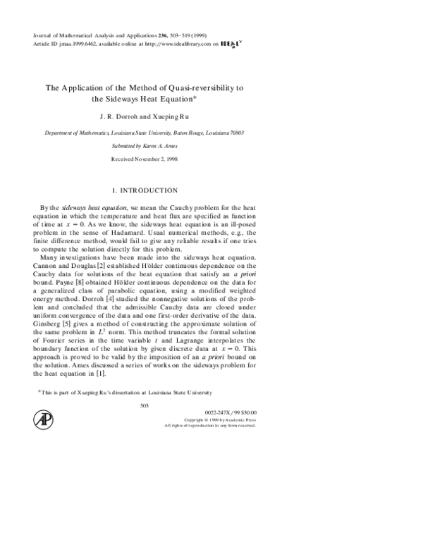 Pdf The Application Of The Method Of Quasi Reversibility To The