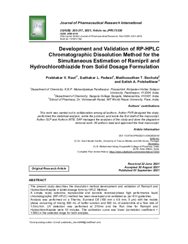 (PDF) Development and Validation of RP-HPLC Chromatographic Dissolution Method for the ...