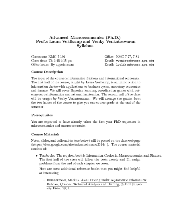 (PDF) Advanced Topics in Macroeconomics: Information, Moral Hazard, and ...
