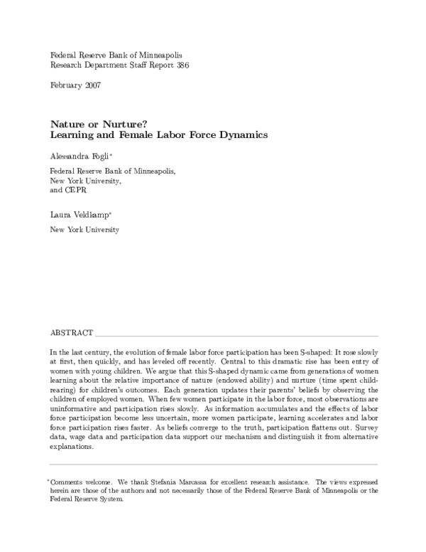 (PDF) Nature or Nurture? Learning and Female Labor Force Dynamics