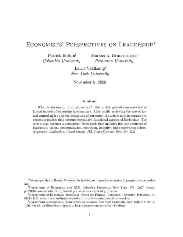 (PDF) Economists’ perspectives on leadership