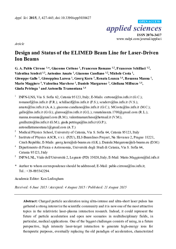 (PDF) Design and Status of the ELIMED Beam Line for Laser-Driven Ion Beams