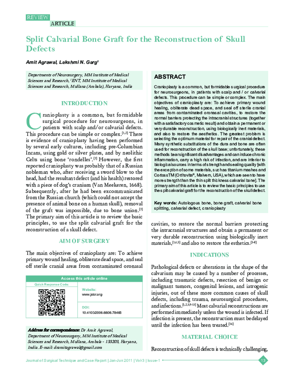 (PDF) Split calvarial bone graft for the reconstruction of skull defects