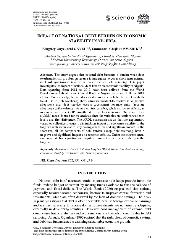 (PDF) Impact of National Debt Burden on Economic Stability in Nigeria