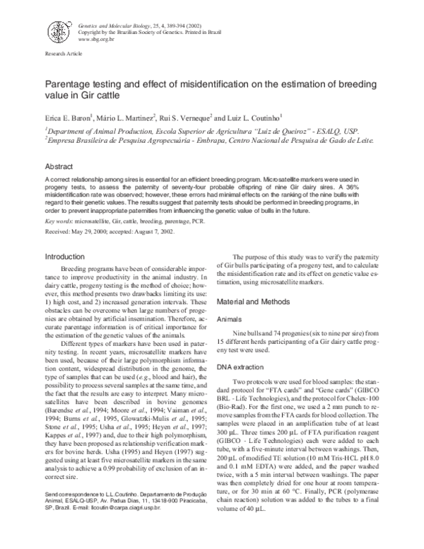 (PDF) Parentage testing and effect of misidentification on the ...