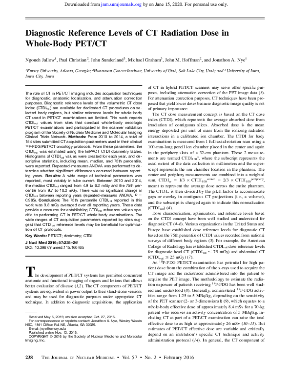 (PDF) Diagnostic Reference Levels of CT Radiation Dose in Oncology ...