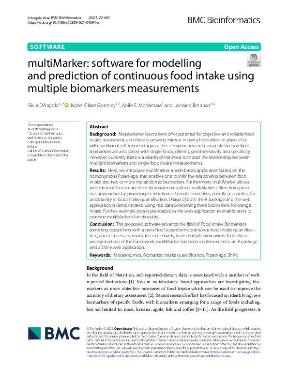multiMarker: software for modelling and prediction of continuous food ...