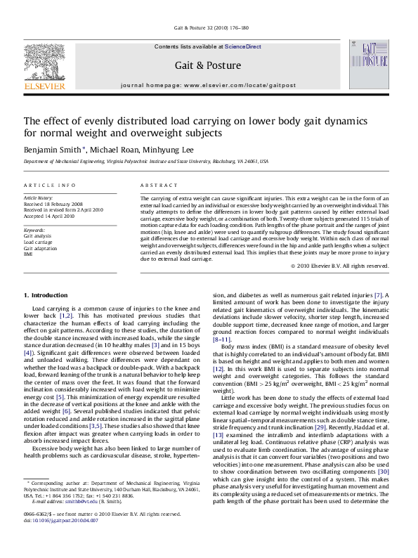(PDF) The effect of evenly distributed load carrying on lower body gait dynamics for normal ...