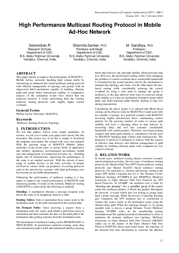 (PDF) High Performance Multicast Routing Protocol in Mobile Ad-Hoc Network