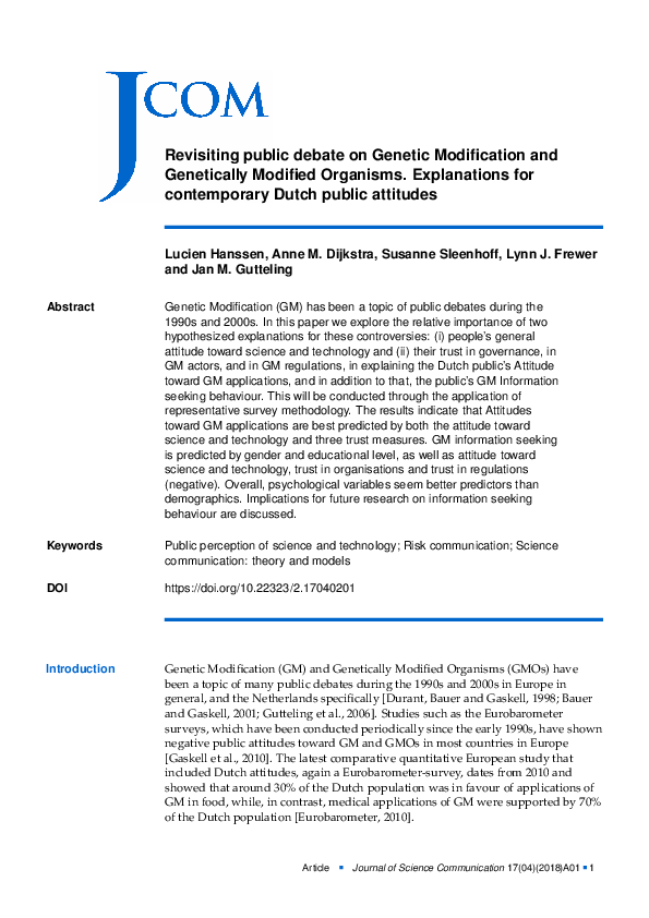(PDF) Revisiting public debate on Genetic Modification and Genetically ...