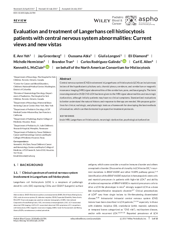 (PDF) Central nervous system and langerhans' cell histiocytosis ...