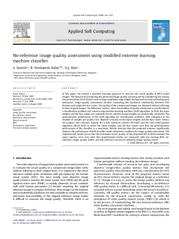(PDF) No-reference image quality assessment using modified extreme learning machine classifier