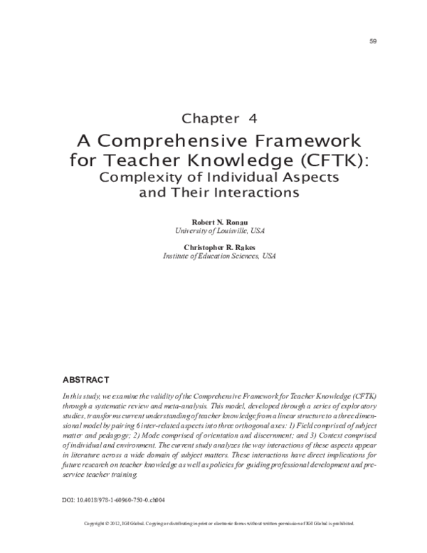 (PDF) A Comprehensive Framework for Teacher Knowledge (CFTK)