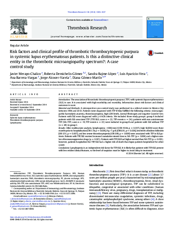 (PDF) Risk factors and clinical profile of thrombotic thrombocytopenic ...