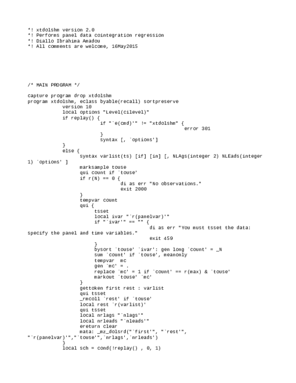 XTDOLSHM: Stata module to perform panel data cointegration | Ibrahima ...