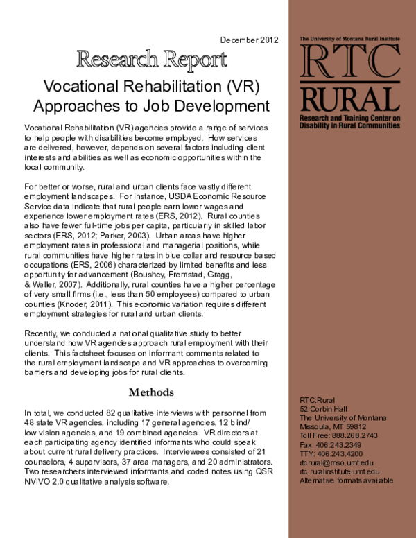 (PDF) Vocational Rehabilitation (VR) Approaches to Job Development ...