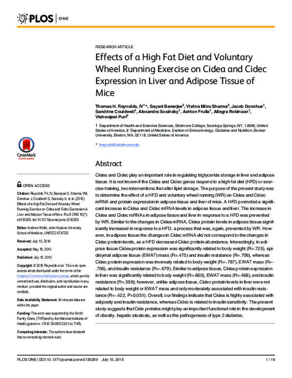 (PDF) Effects of a high-fat diet and voluntary wheel running on ...