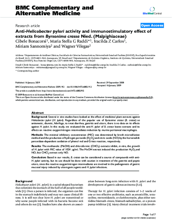 (PDF) Anti-Helicobacter pylori activity and immunostimulatory effect of ...