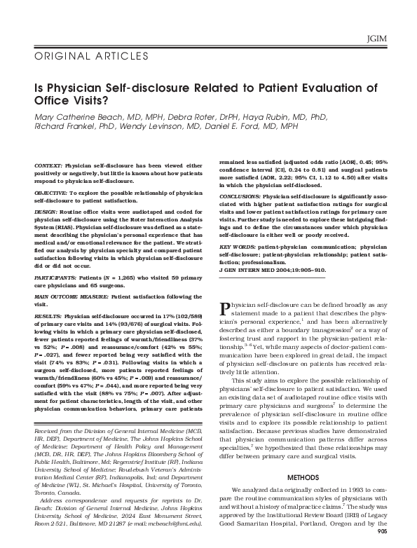 (PDF) Is physician self-disclosure related to patient evaluation of ...