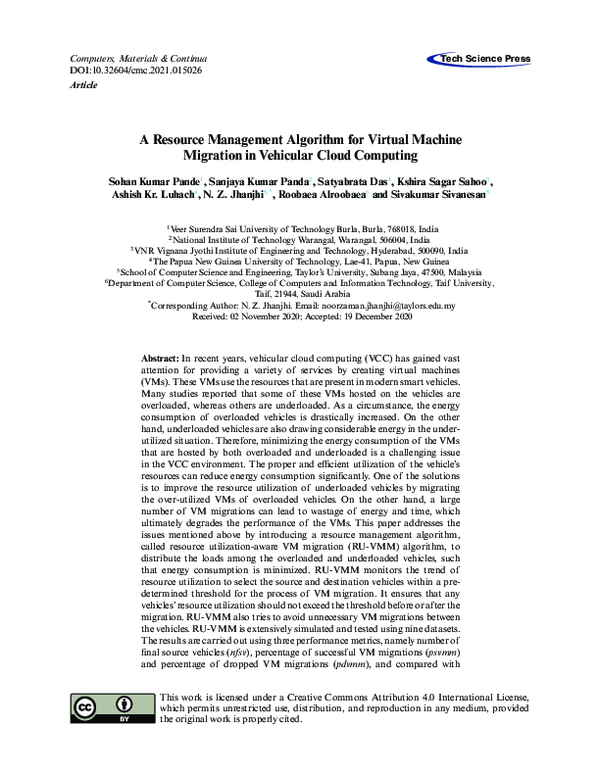 (PDF) A Resource Management Algorithm for Virtual Machine Migration in Vehicular Cloud Computing ...