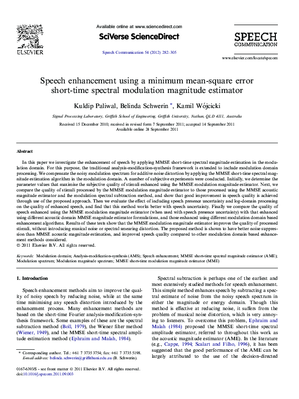 Pdf Speech Enhancement Using A Minimum Mean Square Error Short Time