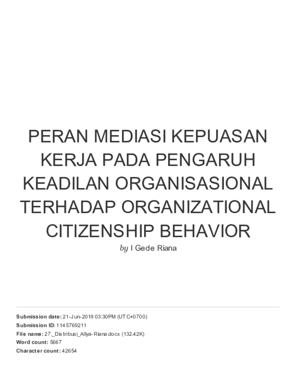 (PDF) Peran Mediasi Kepuasan Kerja Pada Pengaruh Keadilan Organisasional Terhadap Organizational ...