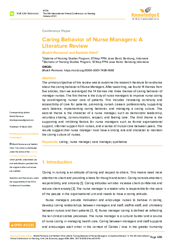 (PDF) Caring Behavior of Nurse Managers: A Literature Review