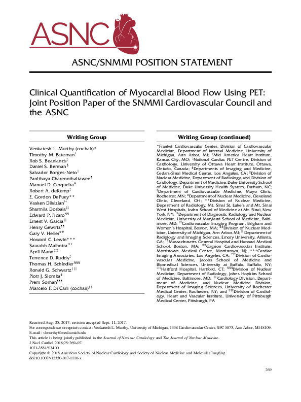 Clinical Quantification of Myocardial Blood Flow Using PET: Joint ...