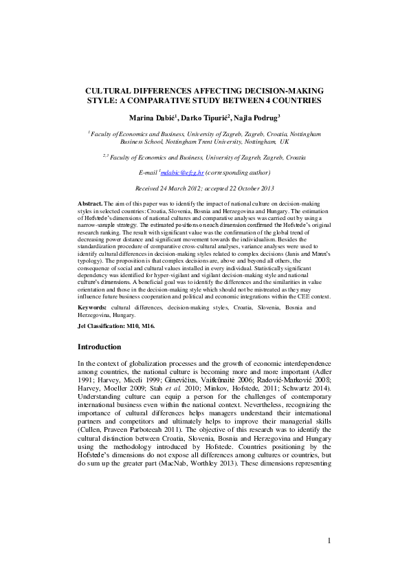(PDF) Cultural differences affecting decision-making style: a ...