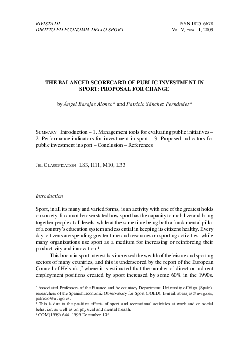 (PDF) The balanced scorecard of public investment in sport: proposal ...
