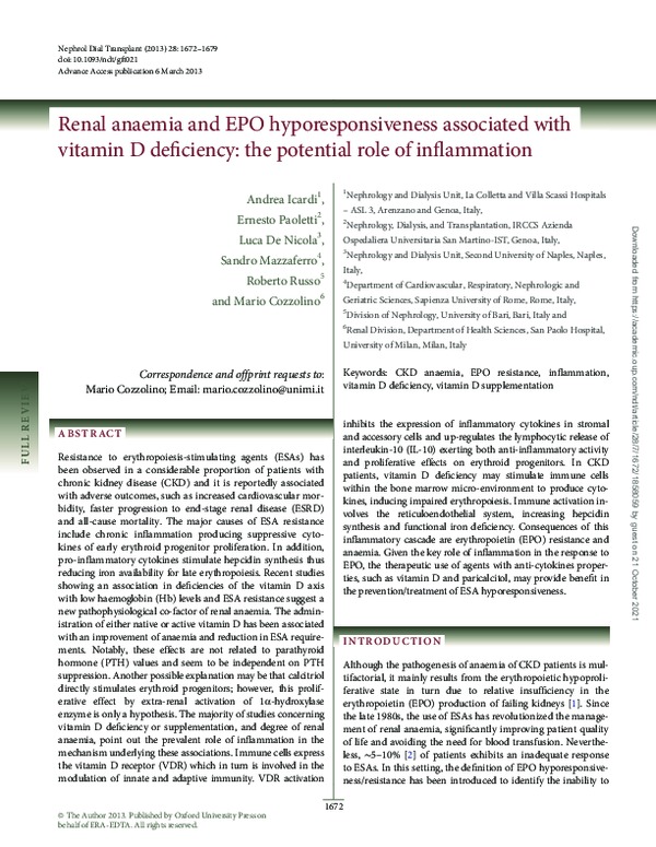(PDF) Renal anaemia and EPO hyporesponsiveness associated with vitamin ...