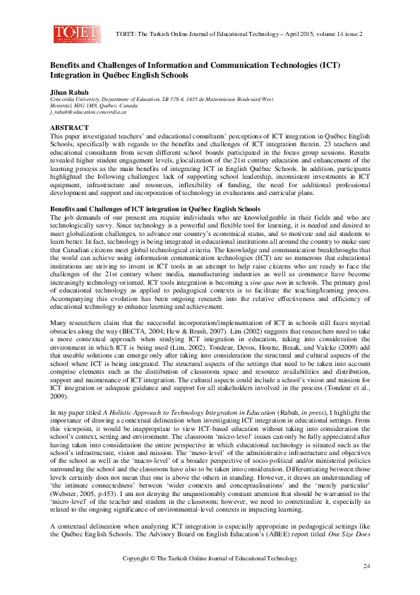 (PDF) Benefits and Challenges of Information and Communication ...