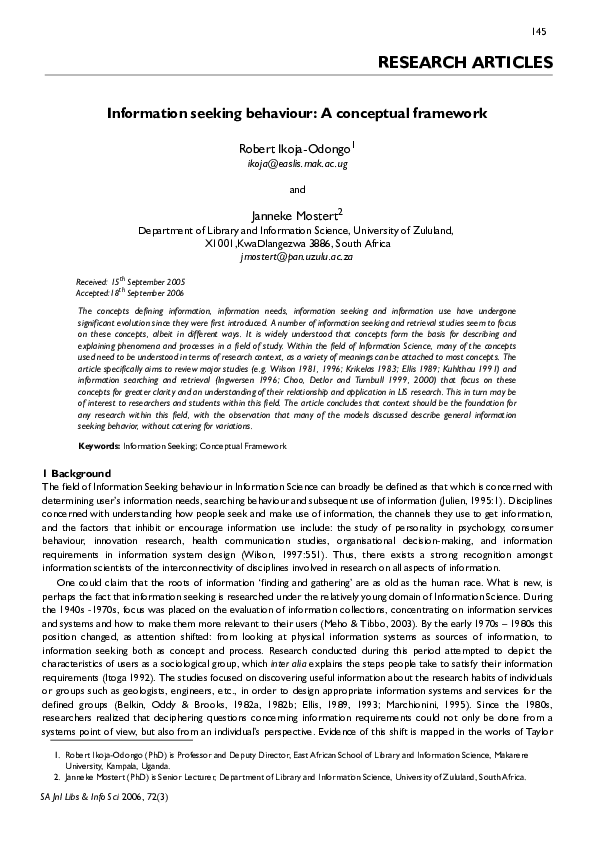 (PDF) Information seeking behaviour : a conceptual framework