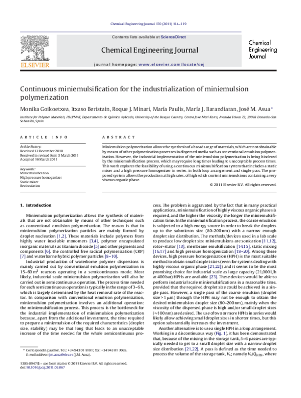 (PDF) Continuous miniemulsification for the industrialization of ...