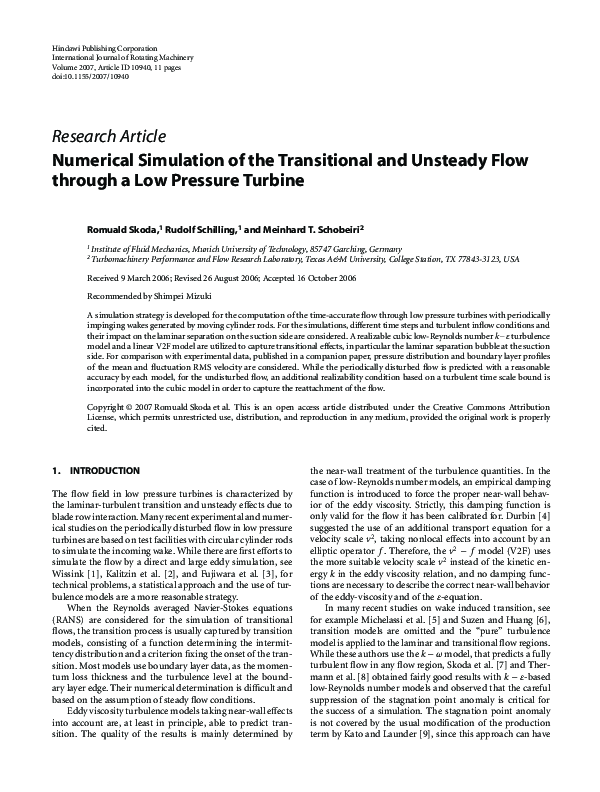 (PDF) Numerical Simulation of the Transitional and Unsteady Flow through a Low Pressure Turbine