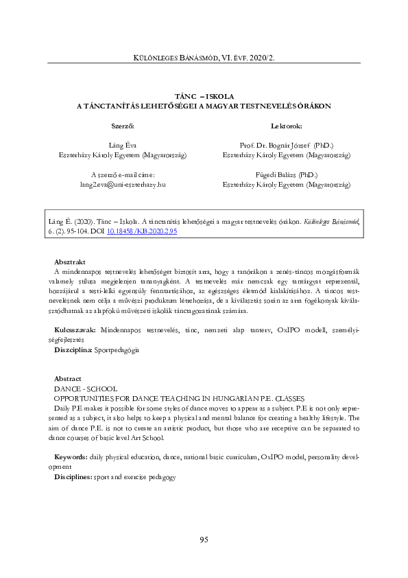 (PDF) Tánc ‒ Iskola