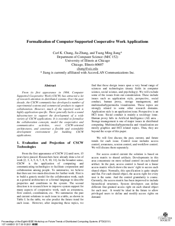 (PDF) Formalization of computer supported cooperative work applications