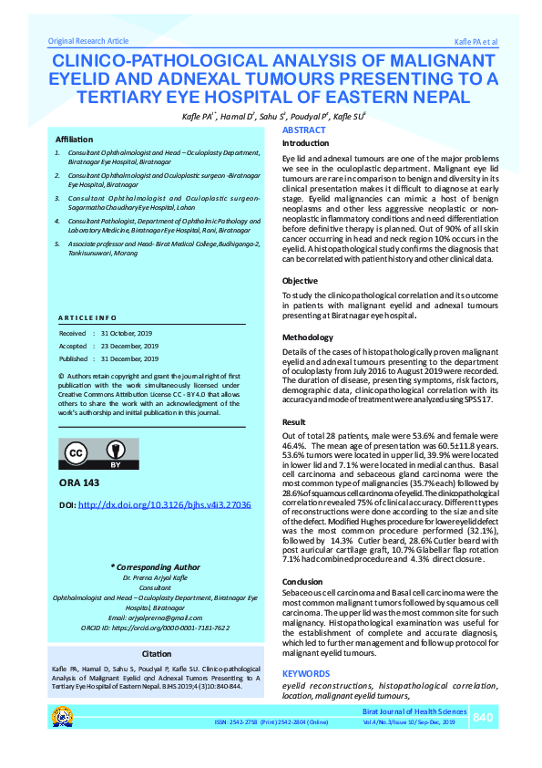 (PDF) Clinico-pathological Analysis of Malignant Eyelid and Adnexal Tumors Presenting to a ...