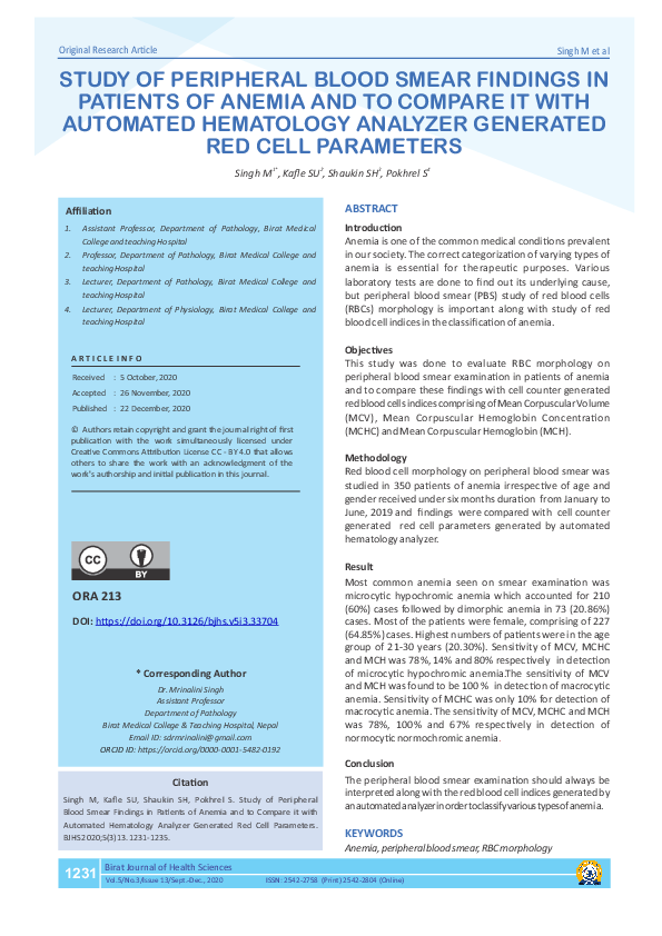 (PDF) Study of peripheral blood smear findings in patients of anemia ...