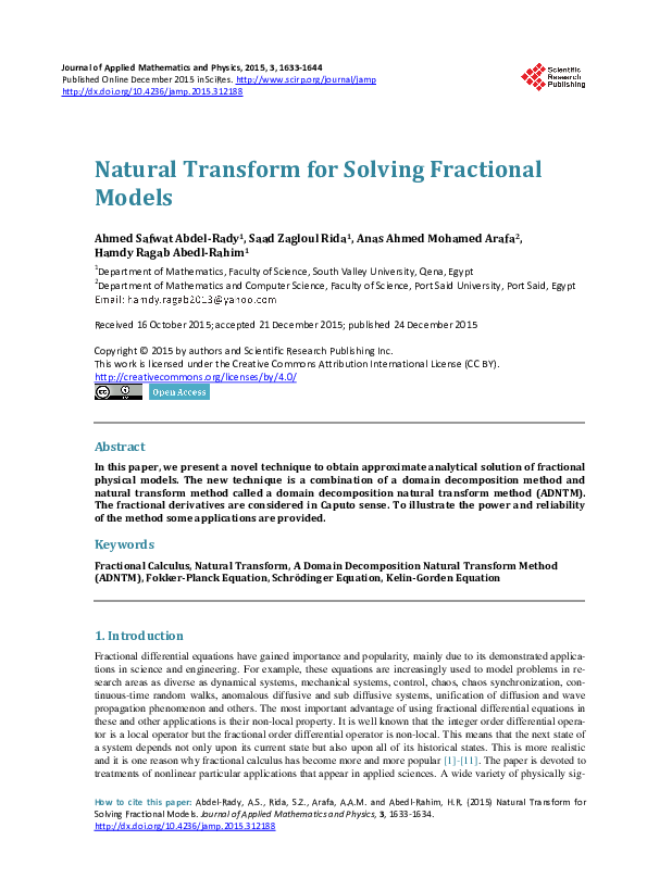 Pdf Natural Transform For Solving Fractional Models