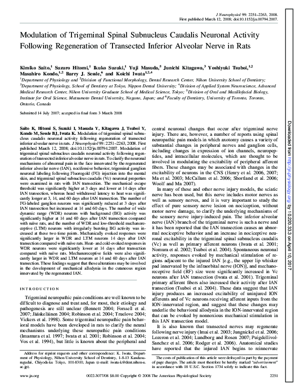 (PDF) Modulation of Trigeminal Spinal Subnucleus Caudalis Neuronal ...