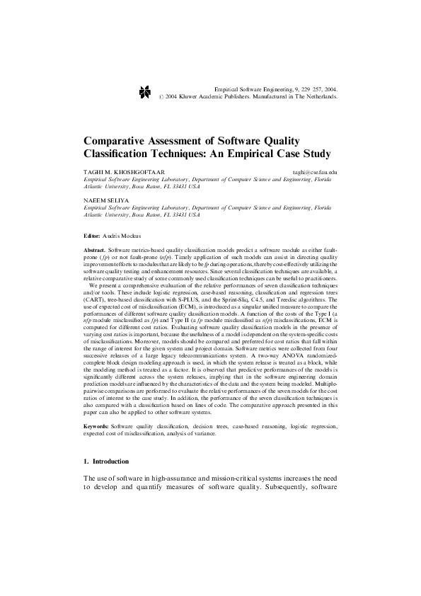 (PDF) Comparative Assessment of Software Quality Classification ...